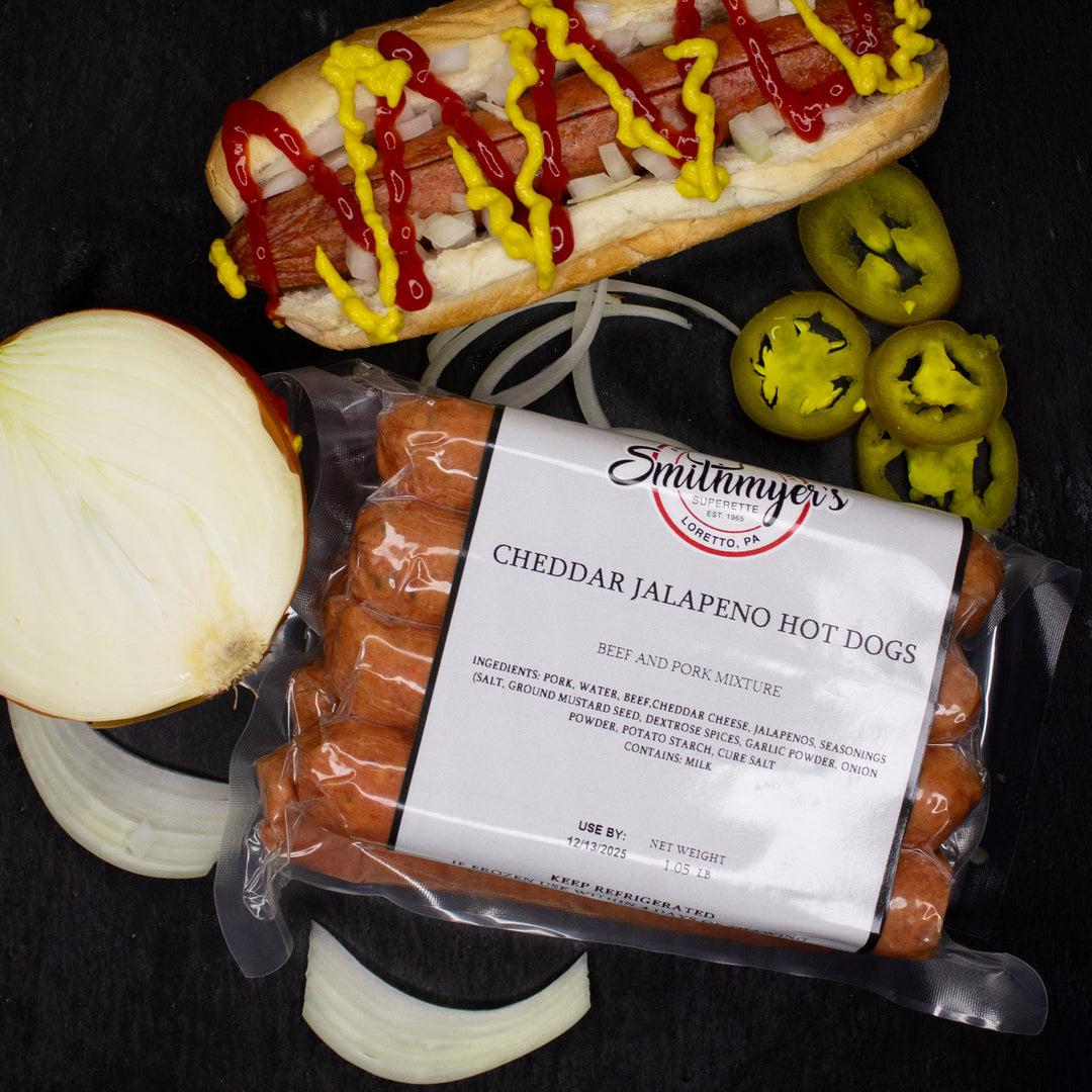 Cheddar Jalapeno Beef and Pork Hot Dogs – Smithmyer's Meats